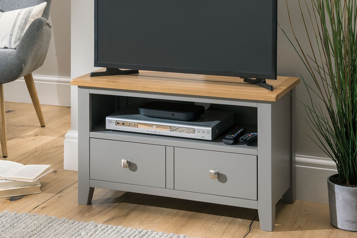 Chester Oak Painted Grey - Small TV Unit 80cm Wide| Moles Breath Grey | Furniture World