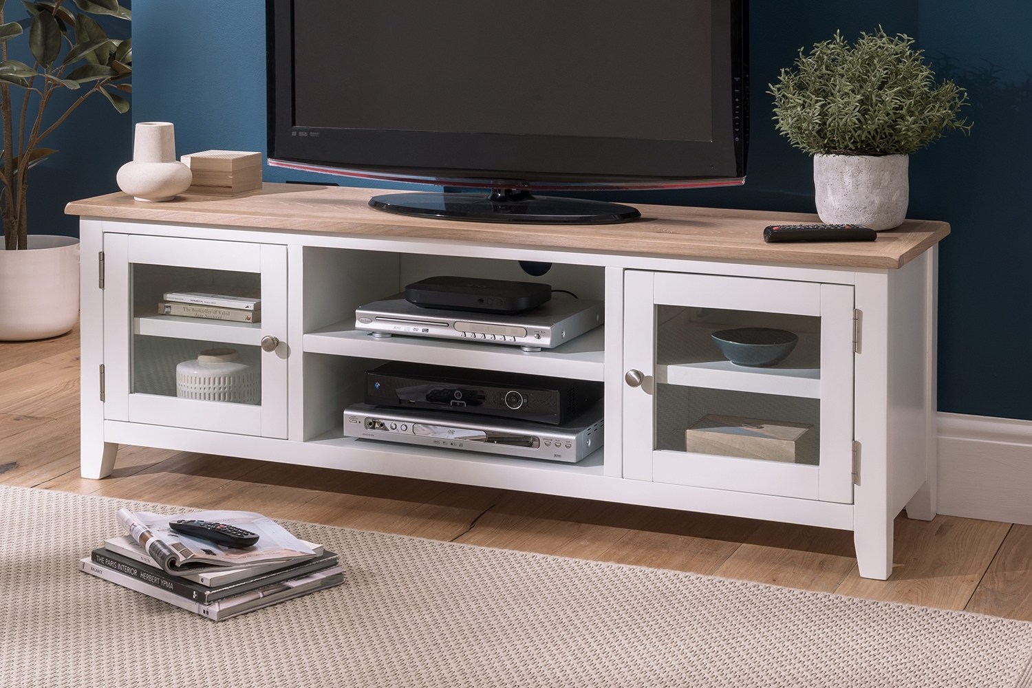 Chester Oak Painted White - Large TV Unit 150cm Wide| F&B All White ...