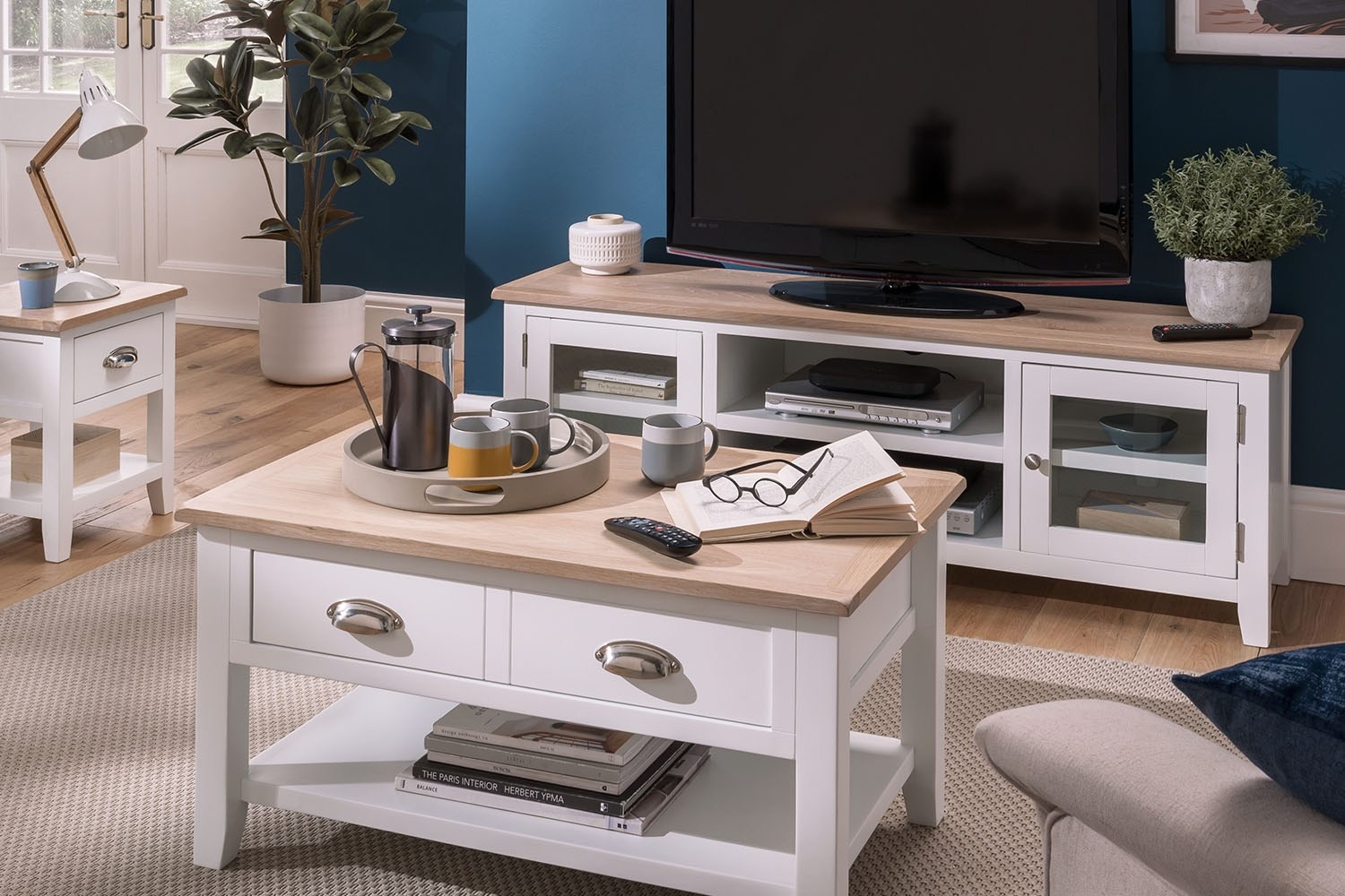 Chester Oak Painted White - Large TV Unit 150cm Wide| F&B All White ...