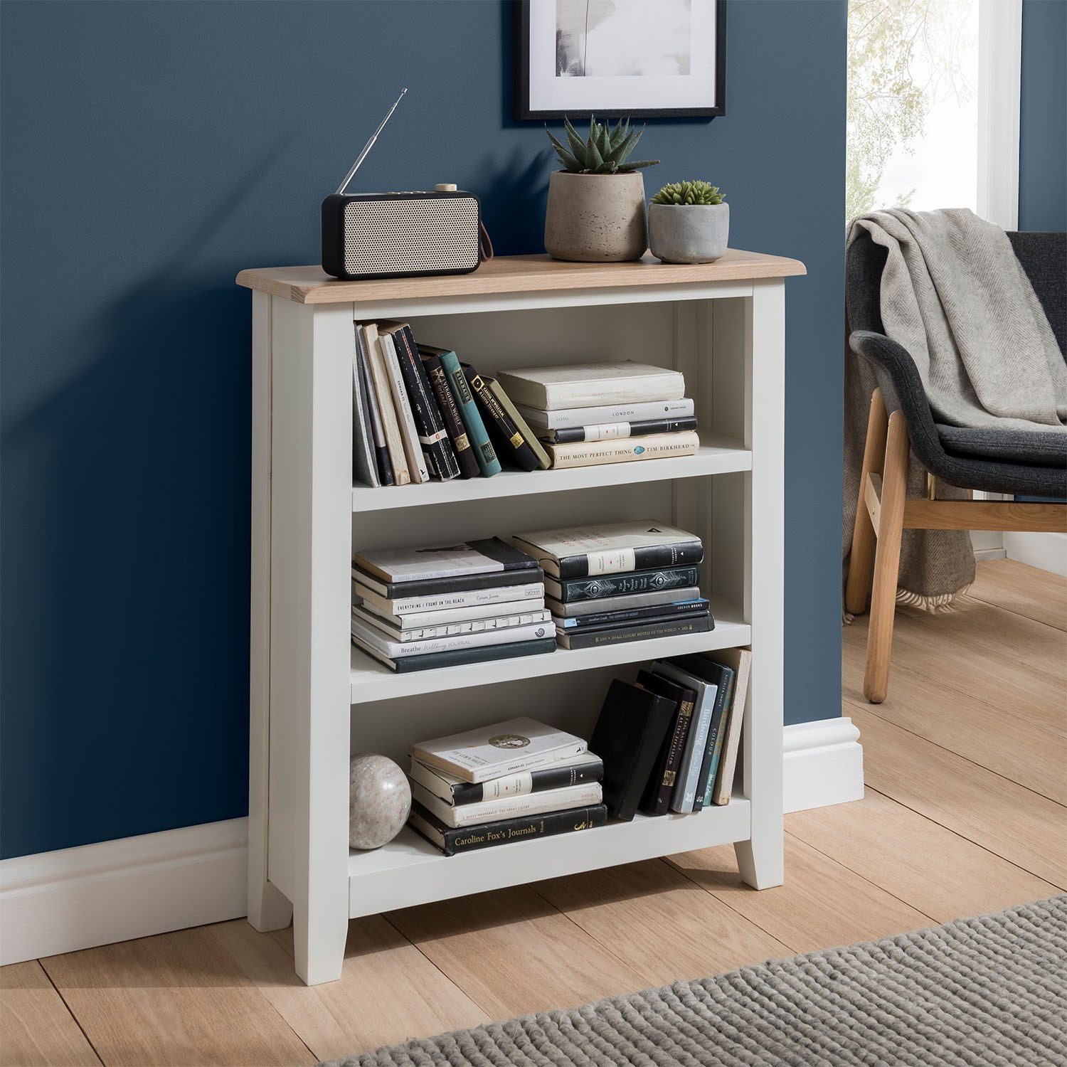Chester Oak Painted White - Low Bookcase 70cm Wide| F&B All White ...