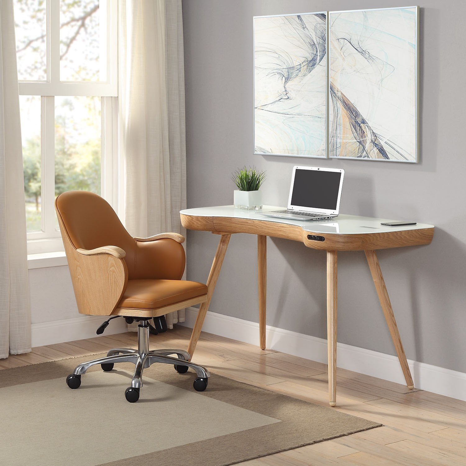 San Francisco Smart Desk - Oak/White Glass Top | Furniture World