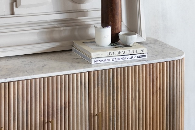 Reed Mango Wood & Marble Wide Sideboard | Furniture World