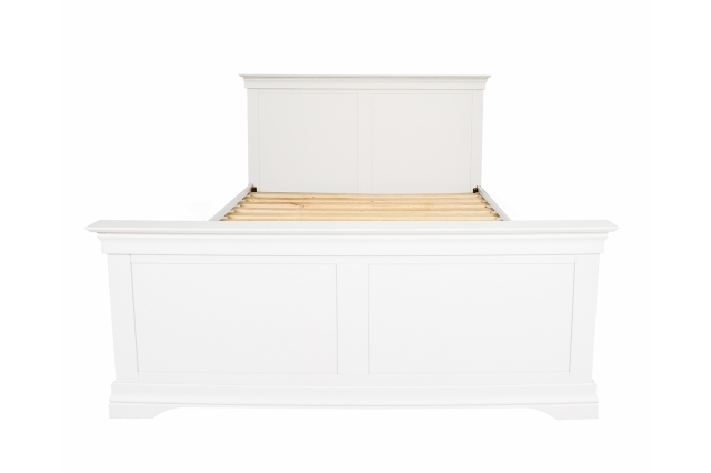 White wooden queen bed store