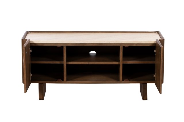 Idless Walnut Finish TV Unit with Travertine Stone IDA | Furniture World