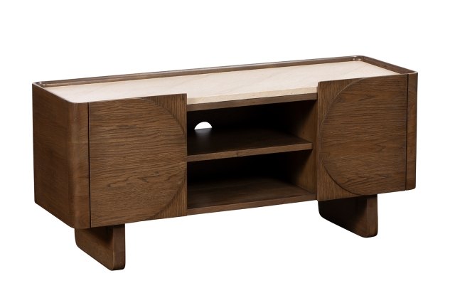Idless Walnut Finish TV Unit with Travertine Stone IDA | Furniture World