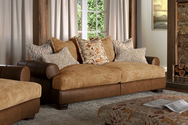 Nelson Fabric Leather Mix 4 Seater Pillow Back Sofa Furniture World