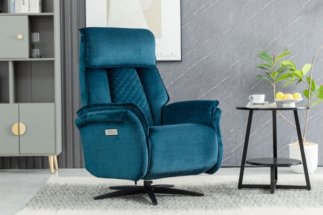 Evo Soft Touch Fabric 360 Swivel Dual Motor Electric Recliner Chair in Ocean Blue