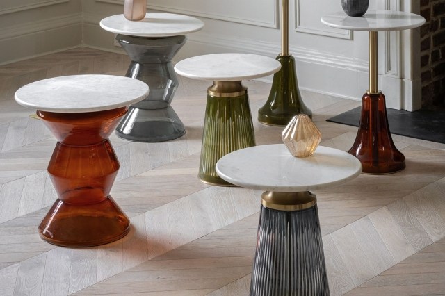 Gallery Direct Seville Green Dusk Glass and Marble Top Side Table ...