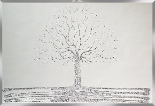 Silver Glitter Swarovski Tree Liquid Glass Wall Art On A Mirror - Glass ...