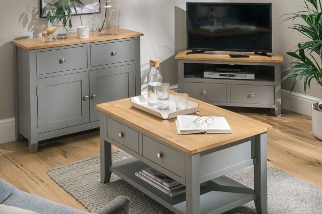 Chester Oak Painted Grey - Large TV Unit 120cm Wide| Moles Breath Grey ...